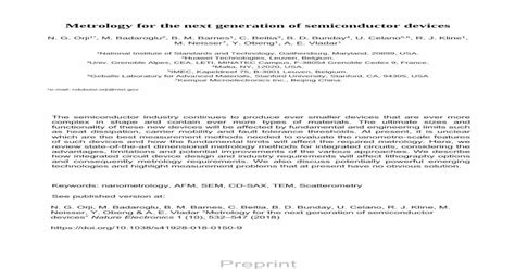 Pdf Metrology For The Next Generation Of Semiconductor Devices