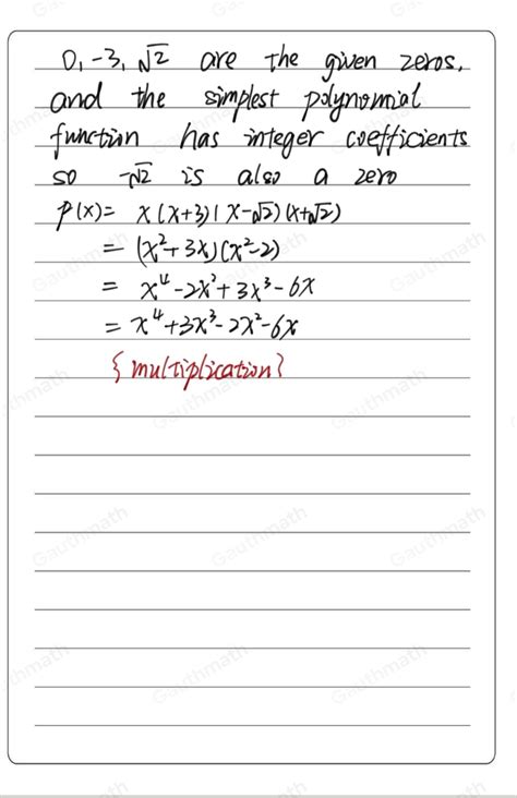 solved identify the simplest polynomial function having integer