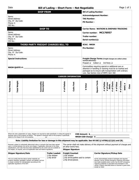 Bill Of Lading Form 19 Examples Format Pdf