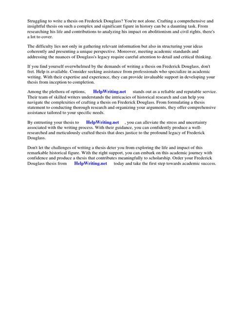 Frederick Douglass Thesis Pdf Frederick Douglass Abolitionism In
