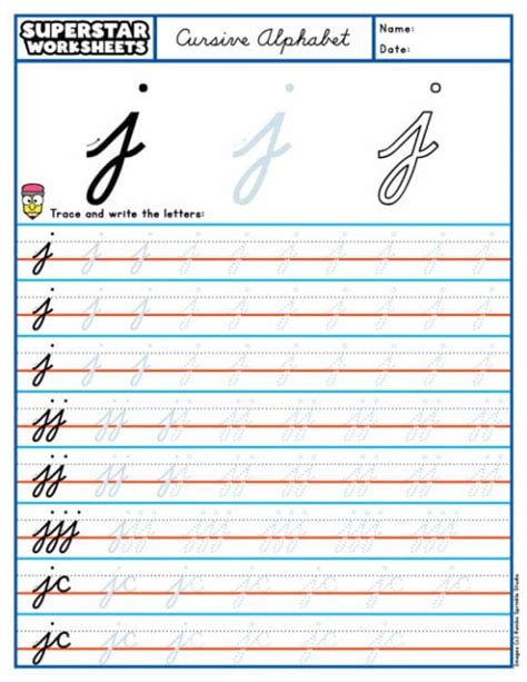 Cursive J Superstar Worksheets