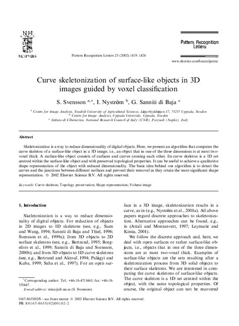 Pdf Curve Skeletonization Of Surface Like Objects In 3d Images Guided By Voxel Classification