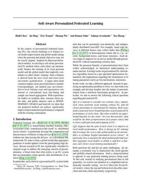 Self Aware Personalized Federated Learning Pdf Variance