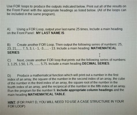 Solved Use For Loops To Produce The Outputs Indicated Below