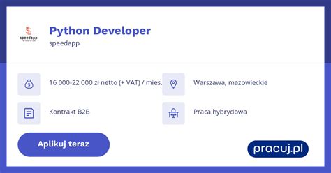 Oferta Pracy Python Developer Speedapp Warszawa