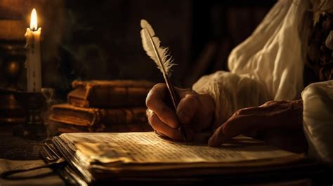 Premium Photo Medieval Scribe Is Engrossed In Writing With A Quill