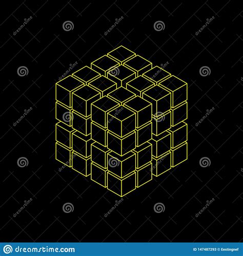 Abstract 3d Cube From Cubes Isometric Projection Vector Outline Illustration Ilustração Do
