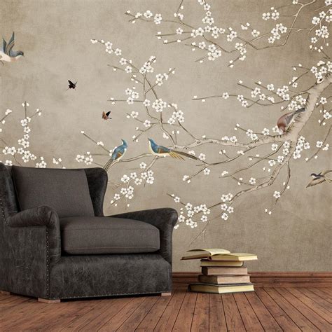 Bormia Chinoiserie Wallpaper Plum Flowers And Birds Wall
