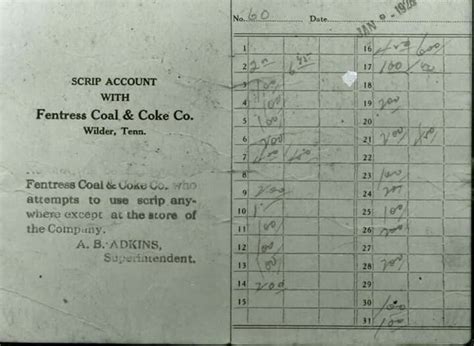 Wilder Tennessee Coal Script Account Geneology Accounting Scrip