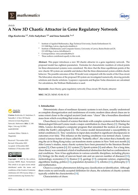 Pdf A New 3d Chaotic Attractor In Gene Regulatory Network