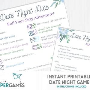 Sexy Dice DATE NIGHT GAME Instant Download Couples Date Night Game Honeymoon Activity