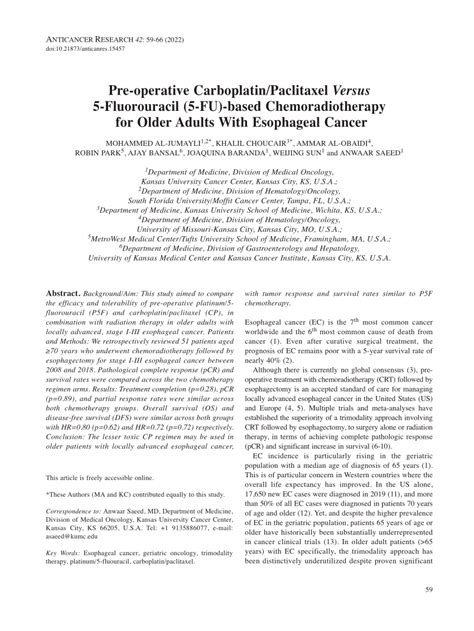 Pdf Pre Operative Carboplatinpaclitaxel Versus 5 Fluorouracil 5 Fu