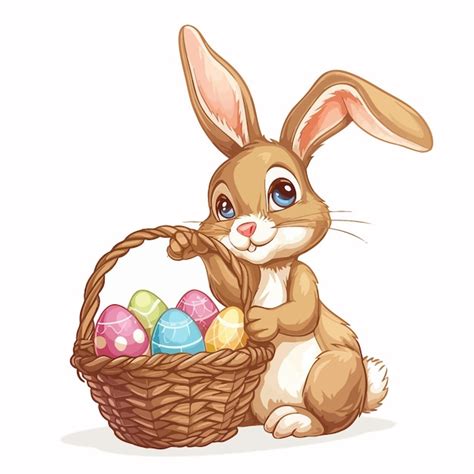 Premium Vector Easter Bunny Holding Egg Hunt Basket Vector