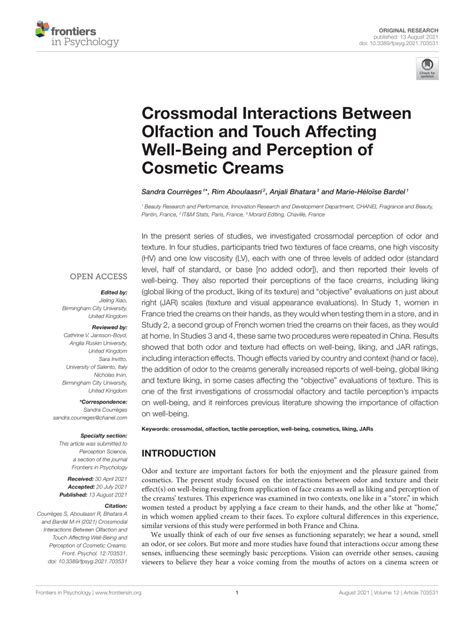 Pdf Crossmodal Interactions Between Olfaction And Touch Affecting