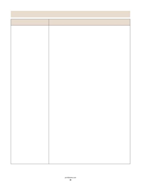 Printable Blank 2 Column Chart Template Free Tables Pdf