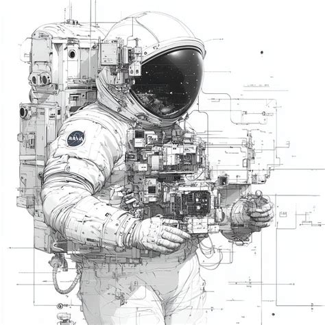 Astronaut In Detailed Spacesuit Design Sketch NASA Logo Stock Illustration Illustration Of