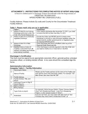 Fillable Online Swrcb Ca Rwqcb Noi Application Instructions Form Fax