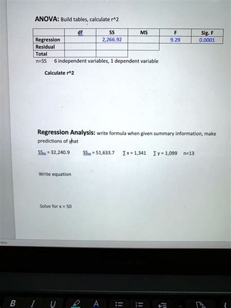 solved anova build tables calculate r 2 ms sig 0 0001 regression