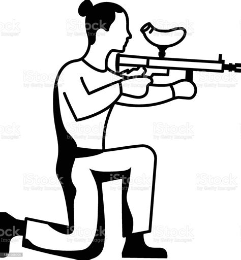 스파이더 페인트 볼 마커 개념을 사용하는 플레이어 프론트맨 벡터 아이콘 디자인 슈팅 스포츠 기호 익스트림 스포츠 사인 스킷 슈팅