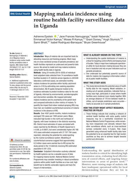 Pdf Mapping Malaria Incidence Using Routine Health Facility