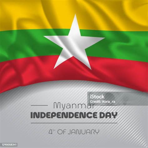 미얀마 해피 인디펜던스 데이 인사말 카드 배너 벡터 일러스트 3차원 형태에 대한 스톡 벡터 아트 및 기타 이미지 3차원 형태 4 곡선 Istock
