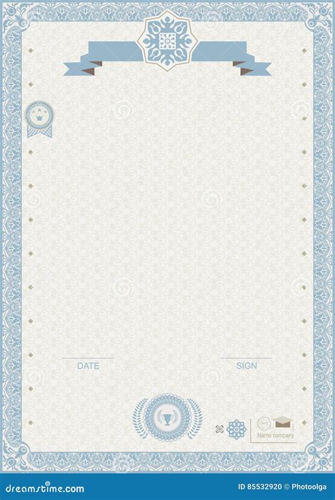 Official Certificate Blue Ornamental Border Stock Vector Illustration Of Light Emblem 85532920