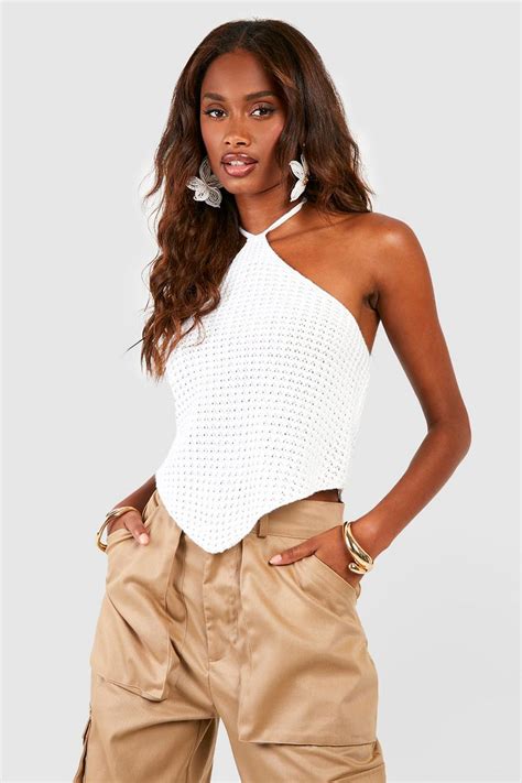 Womens Halterneck Crochet Crop Top Boohoo Uk