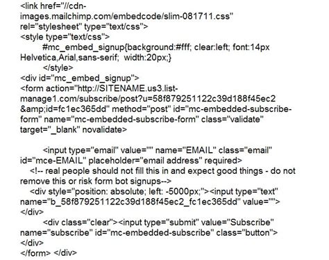 How To Create A One Line Sign Up Form With This Mailchimp Code Stack Overflow