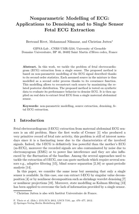 Pdf Nonparametric Modelling Of Ecg Applications To Denoising And To