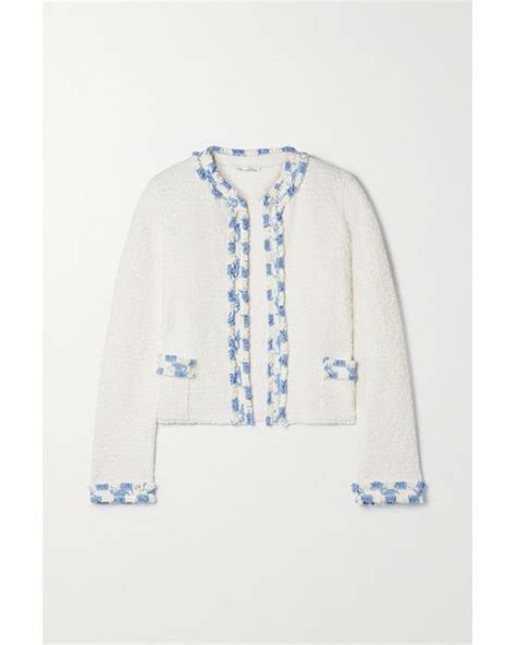 Oscar De La Renta Cropped Fringed Wool Blend Tweed Jacket In Ivory White Lyst