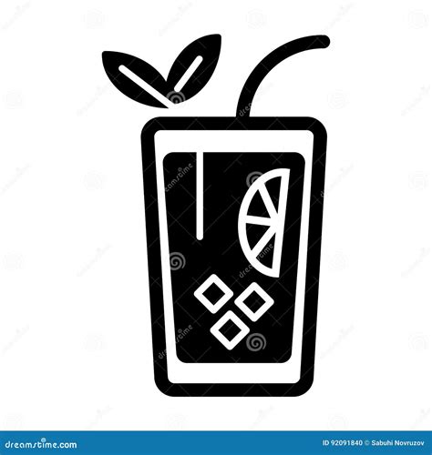 Vector Cocktail Mojito With Mint Leaves And Straws Black And White
