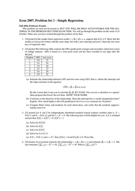Metrics Problem Set 1 Revised Econ 2007 Problem Set 1 Simple Regression Fall 2016