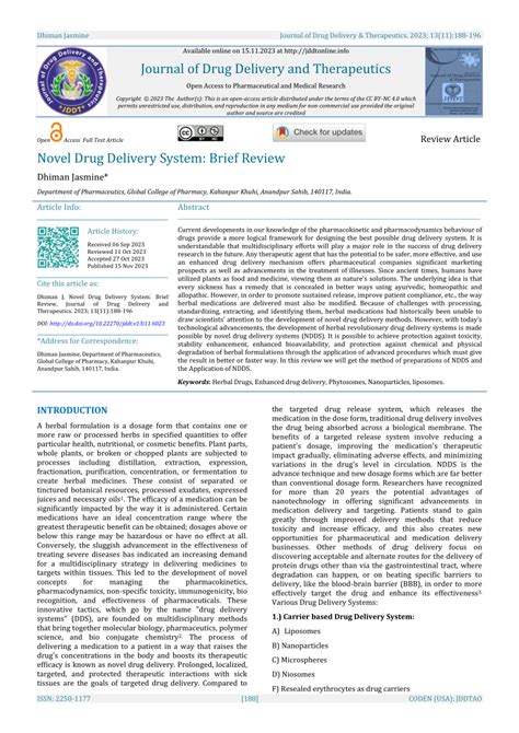 Pdf Novel Drug Delivery System Brief Review