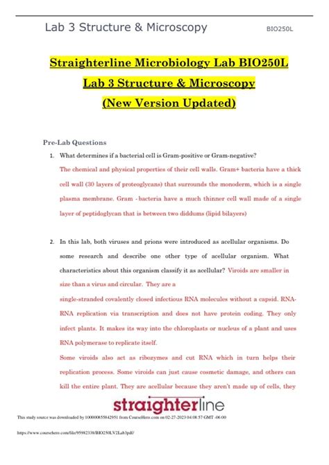 Straighterline Microbiology Bio250l Lab 3 Structure And Microscopy