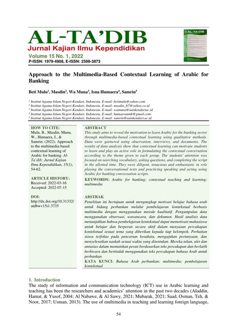 pdf approach to the multimedia based contextual learning of arabic