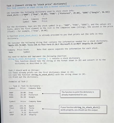 Solved Task 2 Convert String To Stock Price Dictionary