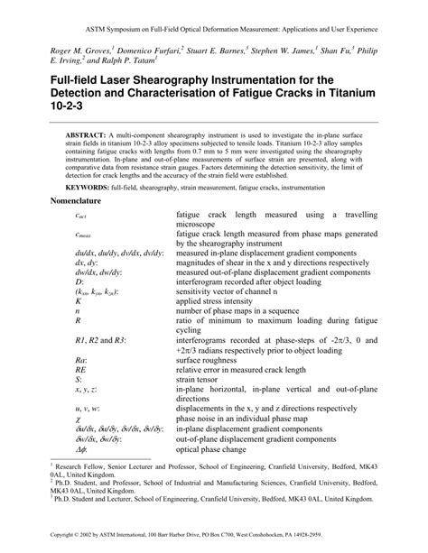 Pdf Full Field Laser Shearography Instrumentation For The Detection