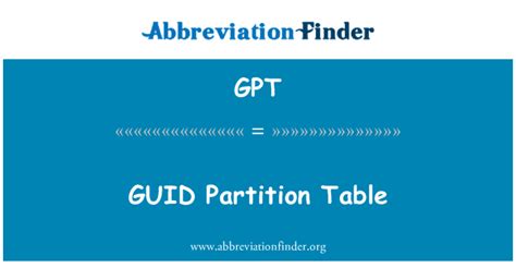 définition de GPT Table de Partition GUID GUID Partition Table
