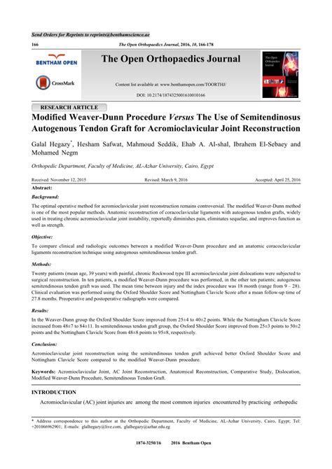 PDF Modified Weaver Dunn Procedure The Use Of Semitendinosus