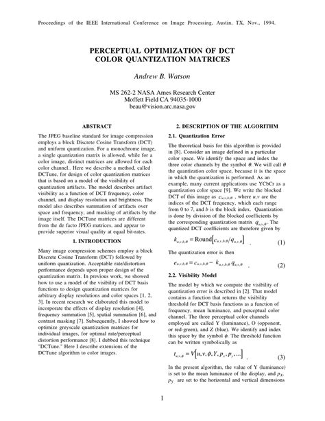 Pdf Perceptual Optimization Of Dct Color Quantization Matrices