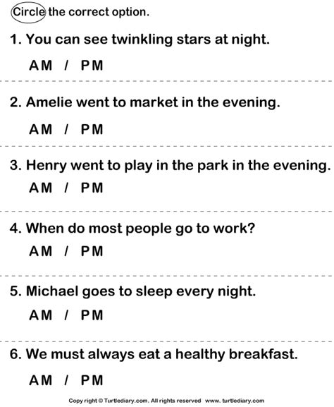 Time Am Or Pm Worksheet Turtle Diary