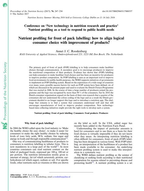 Pdf Nutrient Profiling For Front Of Pack Labelling How To Align Logical Consumer Choice With