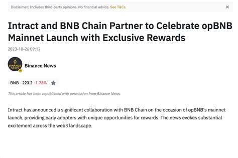 Intract And Bnb Chain Partner To Celebrate Opbnb Mainnet Launch With