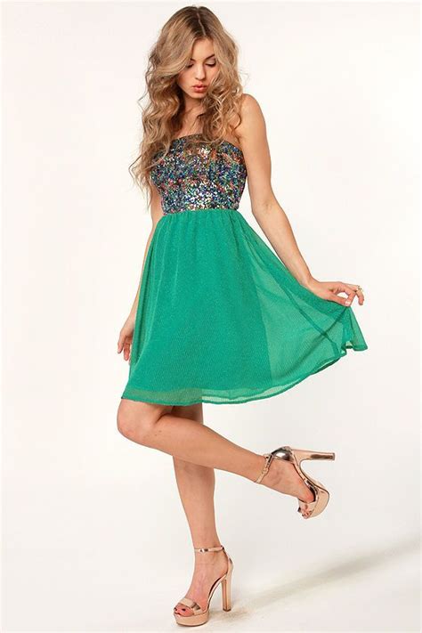 Cute Strapless Dress Sequin Dress Teal Dress 11200 Cute