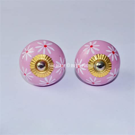 Decorative Small Floral Style Pink Ceramic Ball Door Drawer Knobs Set