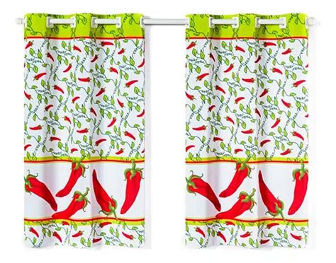 Cortina Cozinha 2 00m X 1 30m Estampada Para Janela Cor Pimenta