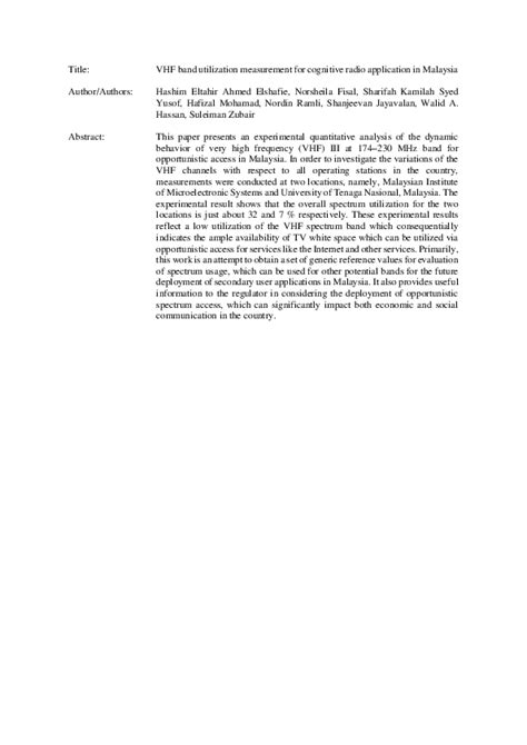 Pdf Vhf Band Utilization Measurement For Cognitive Radio Application