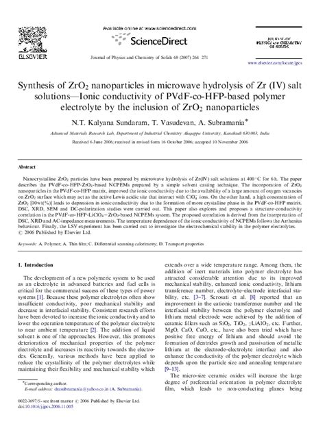 Pdf Synthesis Of Nanoparticles In Microwave Hydrolysis Of Zr Iv Salt Solutions—ionic