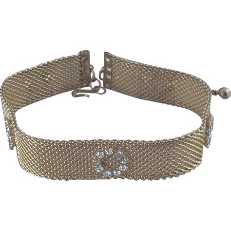Vintage Victorian Style Metal Mesh Choker Necklace With Rhinestones