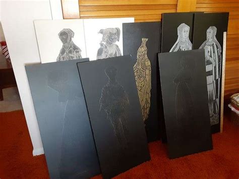 Collection Of Brass Rubbings Of Various Subjects And Sizes Tallest One